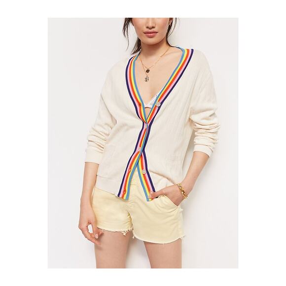 KULE | Sweaters | Kule Rainbow White Contrast Cardigan Size M | Poshmark
